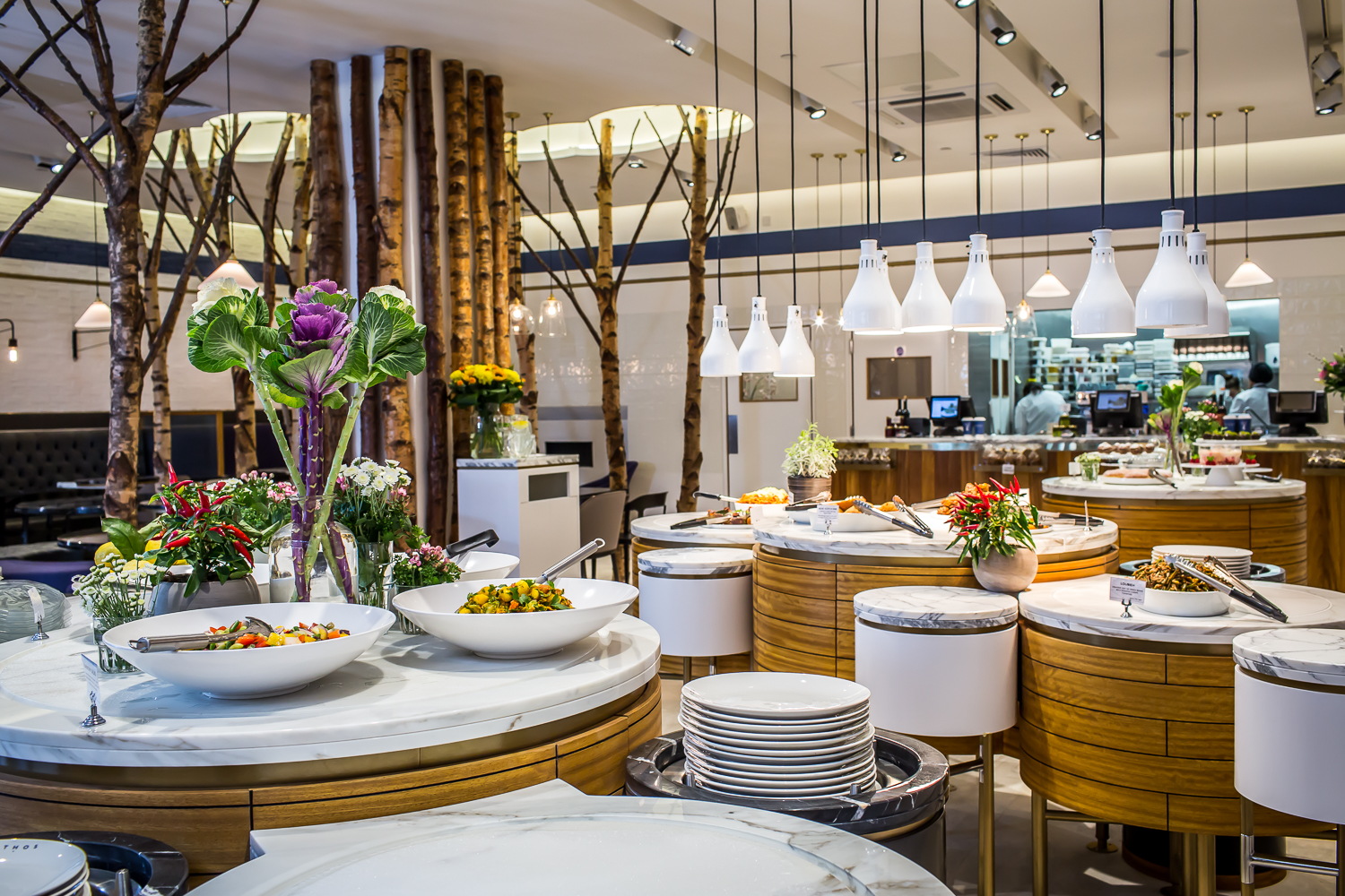 Ethos restaurant features silver birch trees inside - Design Week
